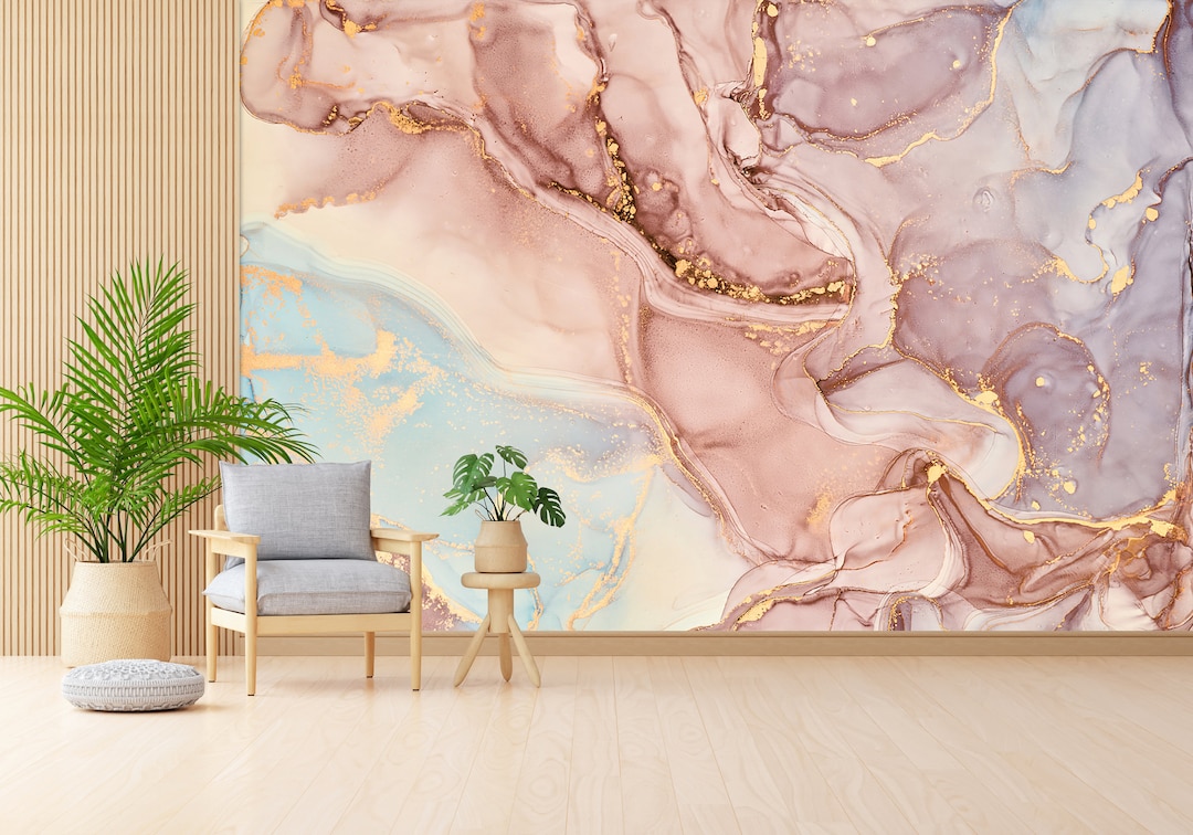 Pink Marble Wallpaper Border: Removable Alcohol Ink Wall Decor - Etsy