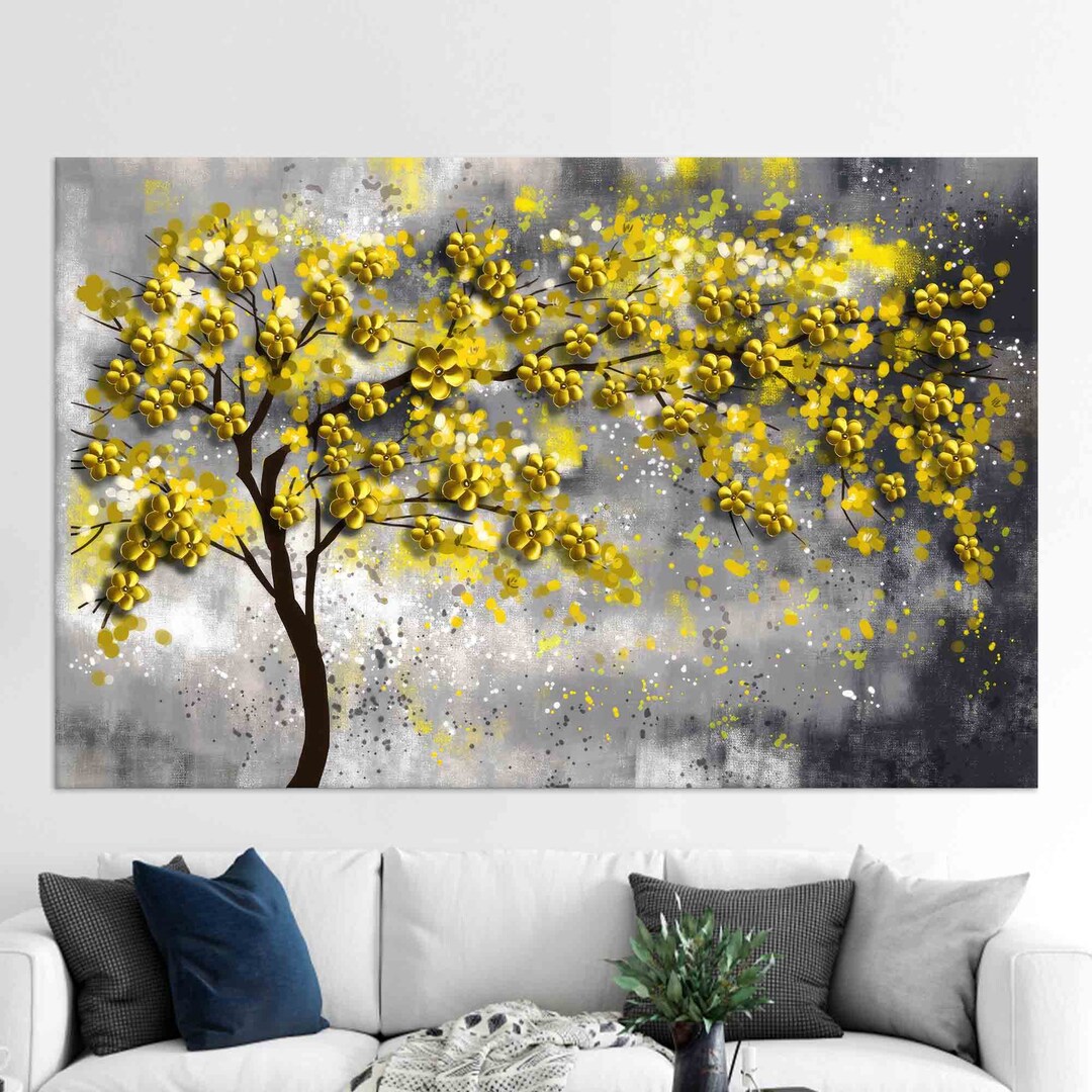 Yellow Tree Wall Art, Flower Wall Decor, Abstract Wall Art, Modern ...