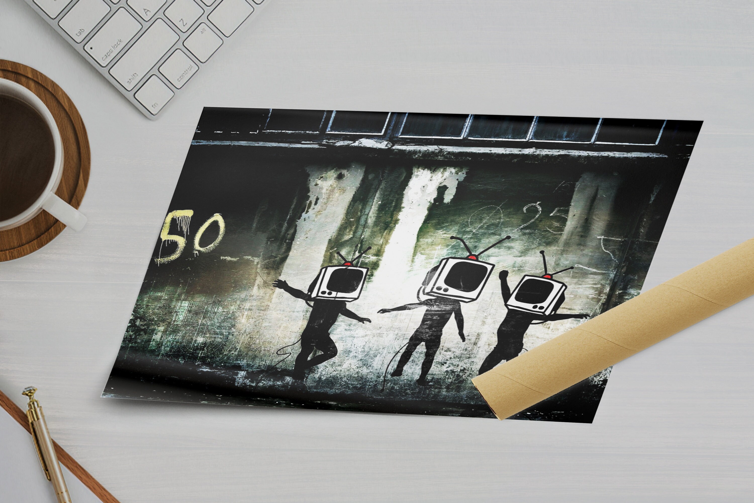 Banksy Dancing TV Graffiti Wallpaper Border: Art Deco Wall Covering - Etsy
