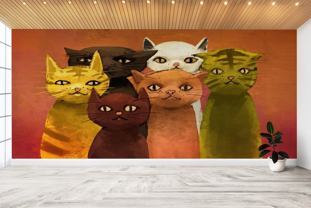 Wall Decorations, Paper Cutting Art, Gift for Him, Six Cats Painting ...