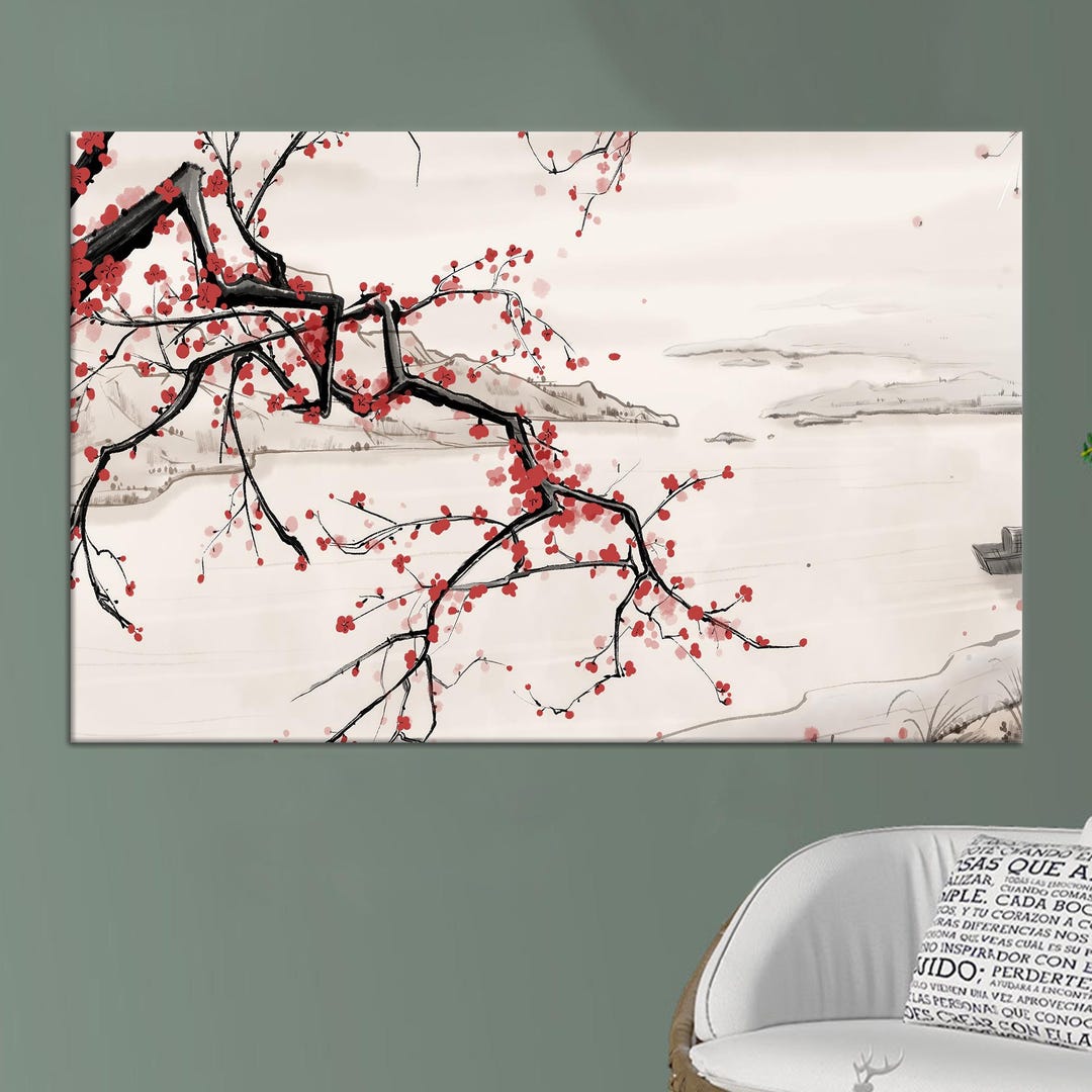 Sakura Bonsai Tree Wall Decor, Japanese Wall Decor, Minimal Wall Table ...