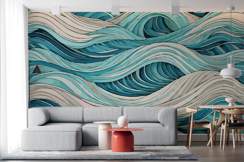 Wave Drawing Wall Decor, Wave Wall Decor, Abstract Wave Wall Art, Art ...