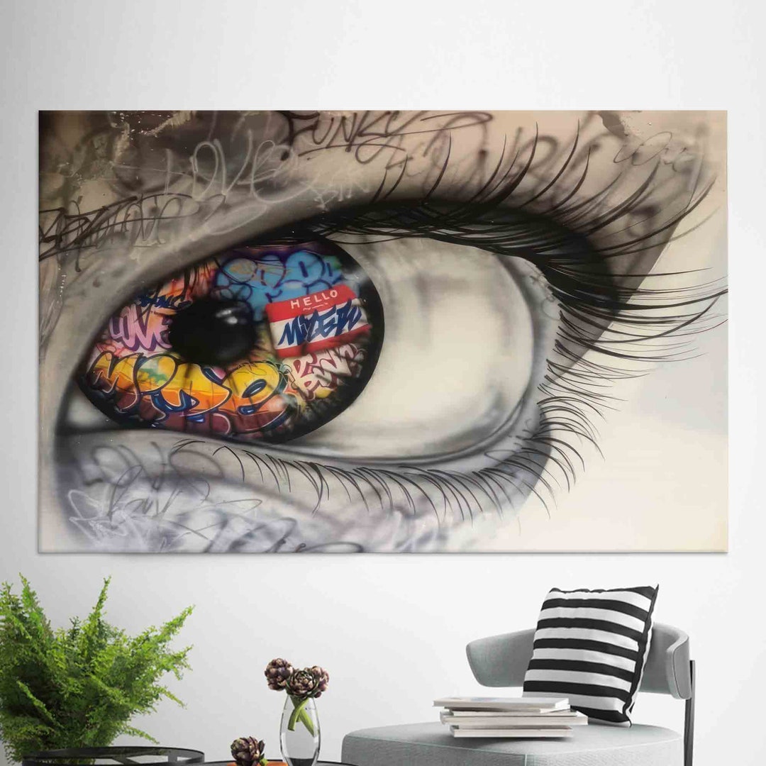 Eye Graffiti Art Wall Decor, Eye Canvas Gift, Tempered Glass, Modern ...