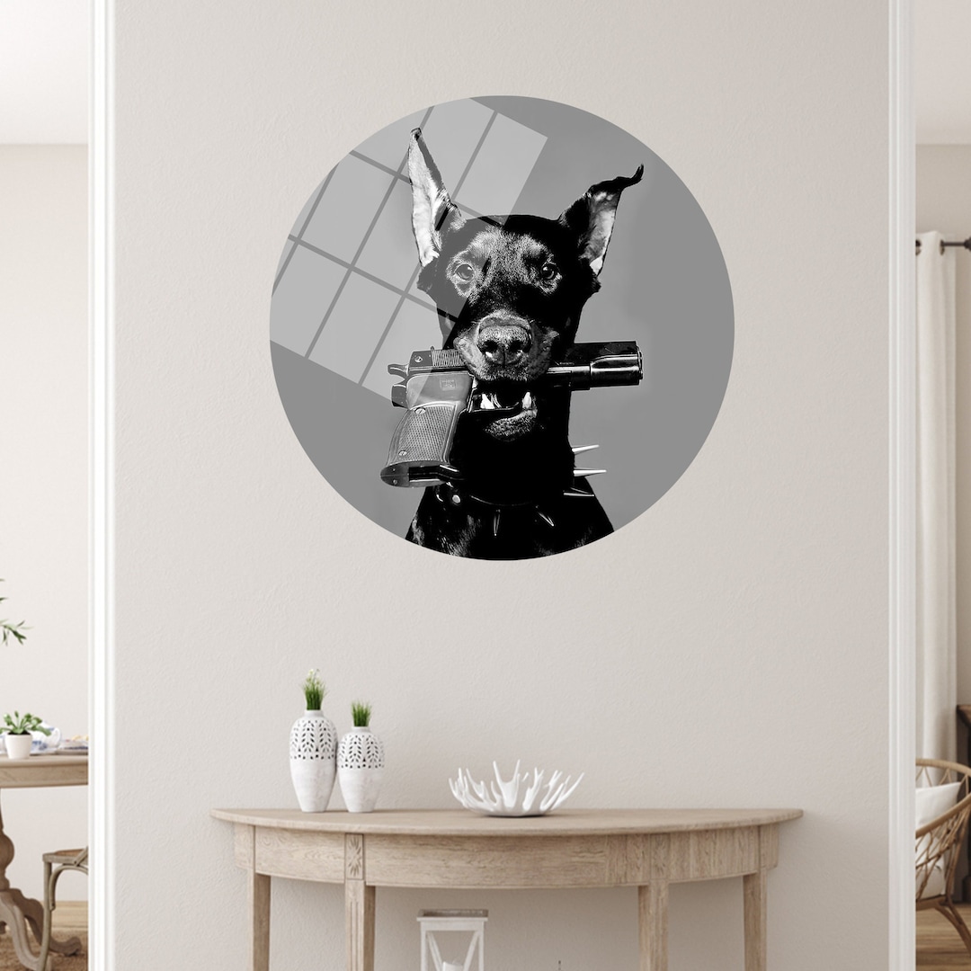 Gun Wall Decor, Wall Art, Dog With Gun Wall Decor, Christmas Gift, Room ...