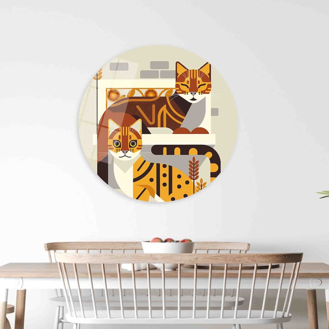 Two Cats Wall Art, Cat Wall Decor, Animal Art, Tempered Glass, Glass ...