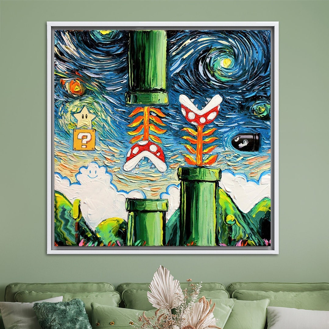 Mario World Gift Starry Night Glass Art Super Mario Wall - Etsy
