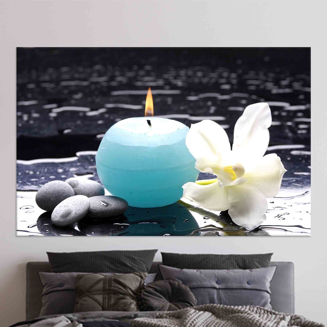 Tempered Glass Wall Art: Candle, Stones, and Orchid - Modern Print - Etsy