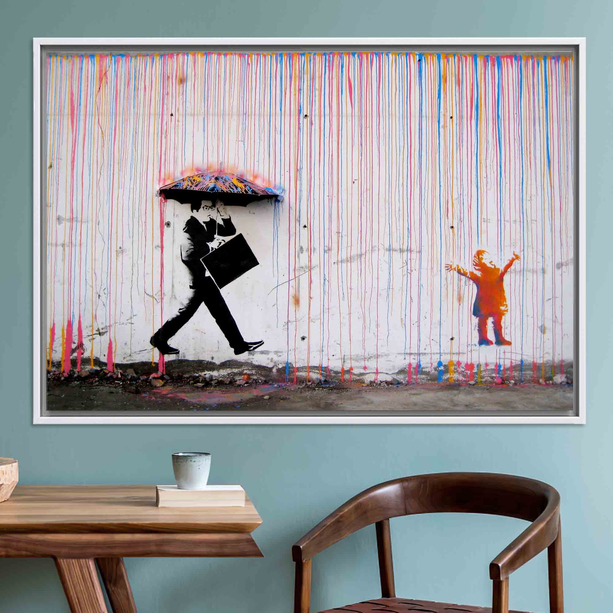Banksy Color Rain Banksy Umbrella Wall Art Banksy Wall Art Etsy
