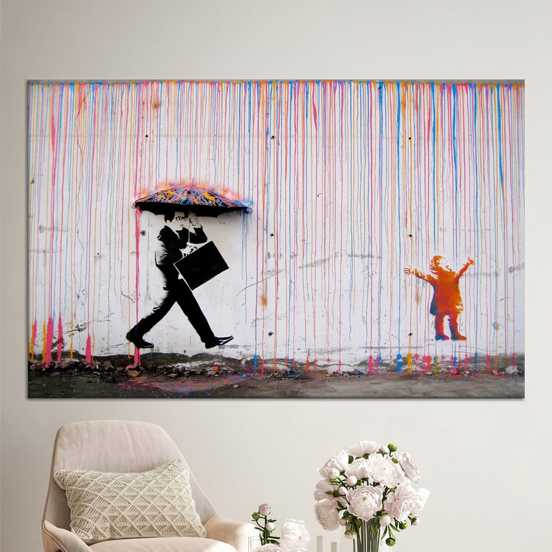 Banksy Color Rain Banksy Umbrella Wall Art Banksy Wall Art - Etsy