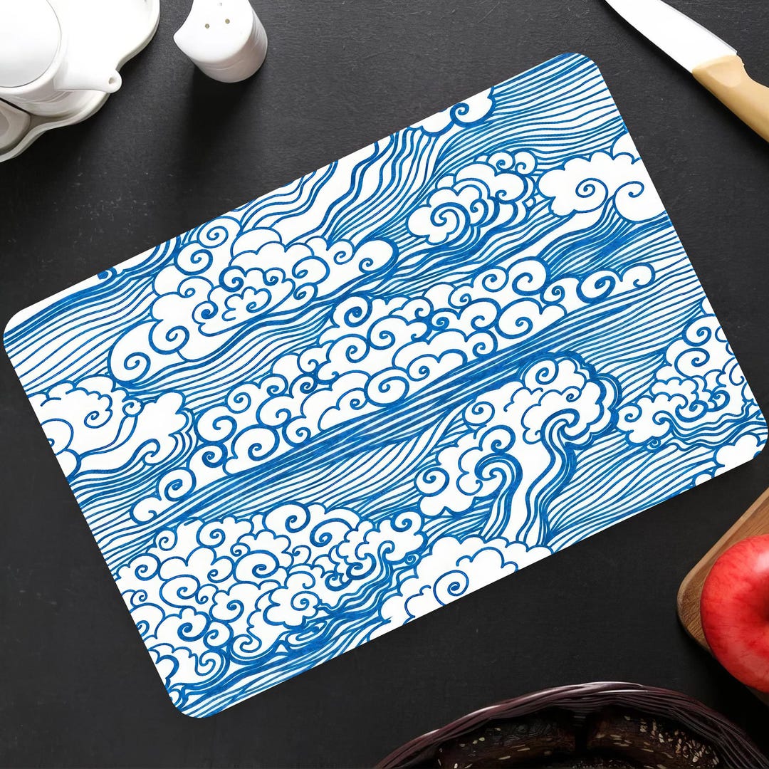 Blue Swirl Cutting Board, Ocean Waves Chopping Board, Blue Nautical ...