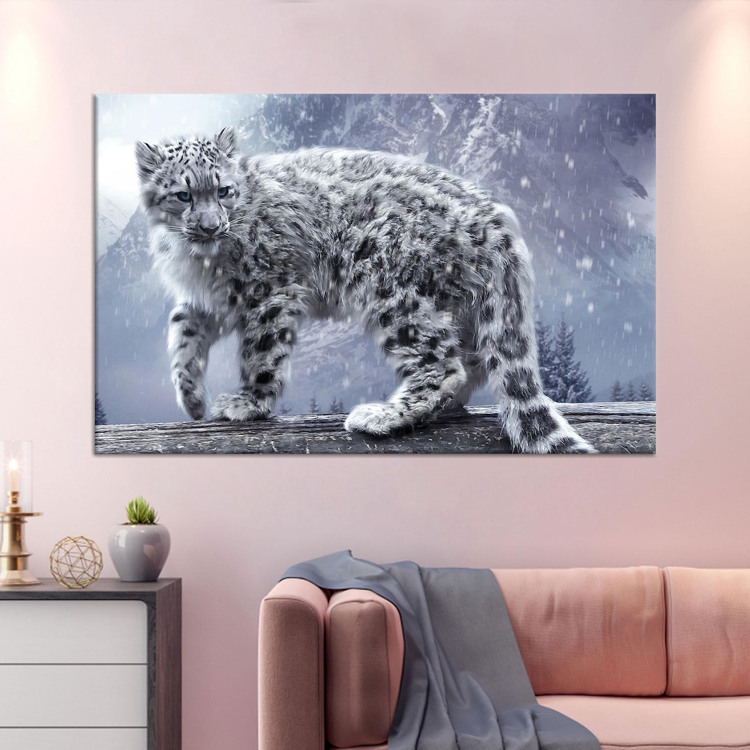 Snow Leopard Glass Wall Art: Winter Animal Decor - Etsy