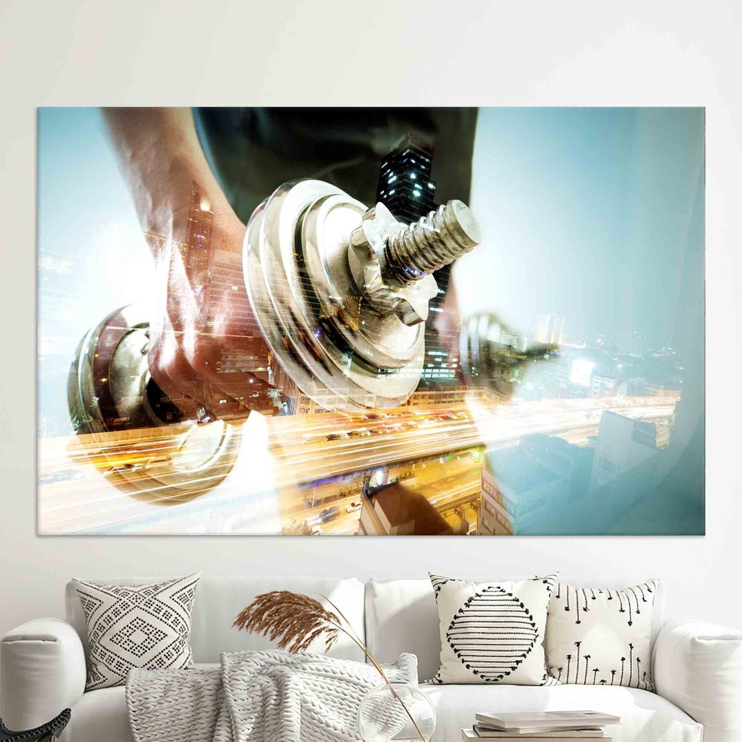 Dumbbells Art Wall Decor, Dumbbells Weights Glass Decor, Gym Wall ...