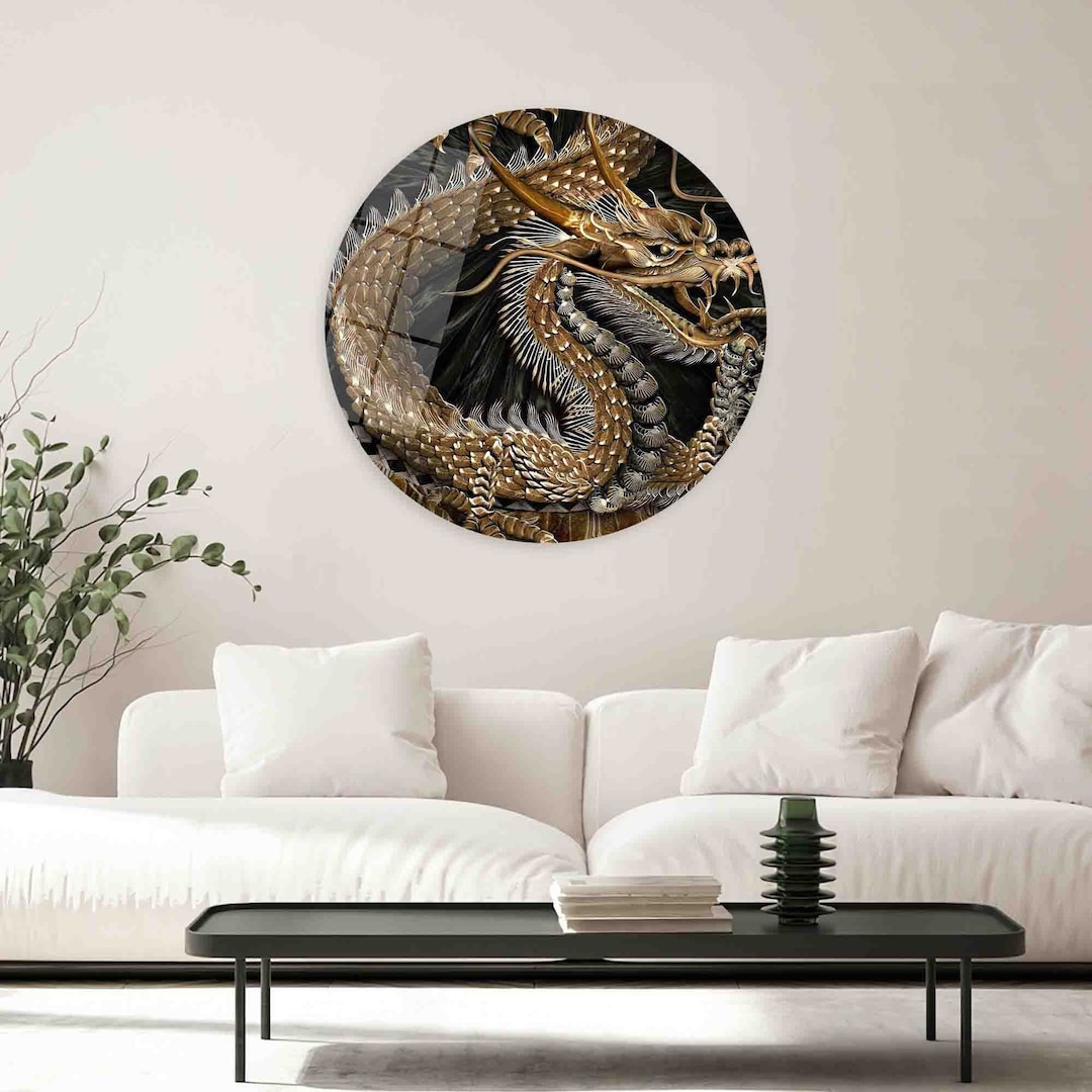 Japanese Dragon Tempered Glass Wall Art: Modern 3D Canvas - Etsy