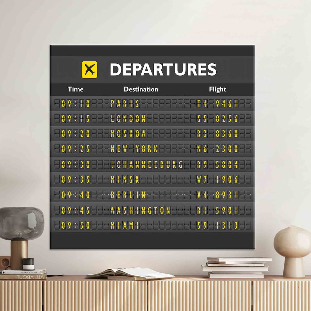 Retro Airport Departure Board Art: Travel Canvas Print - Etsy