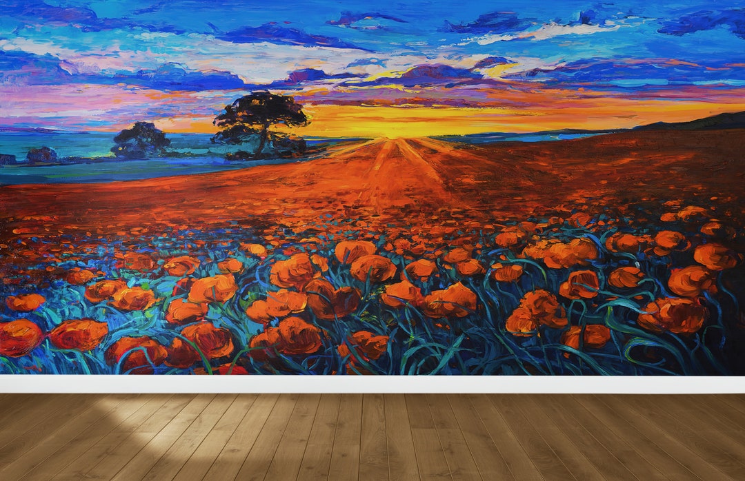 Opium Poppy Field Wallpaper Mural: Layered Paper Art - Etsy