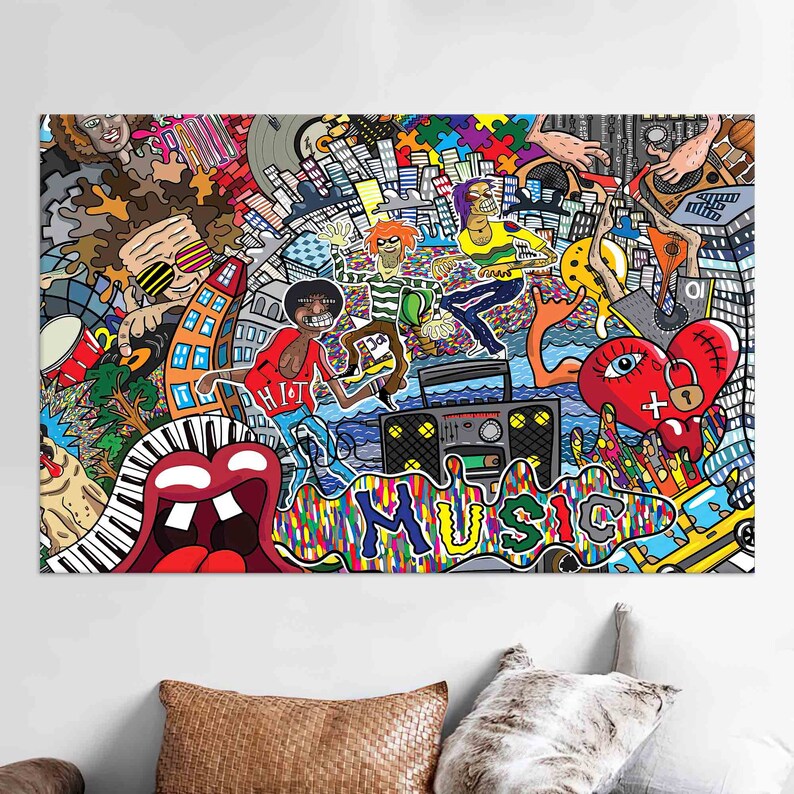Music Graffiti Tempered Glass Wall Art: Colorful Home Decor - Etsy