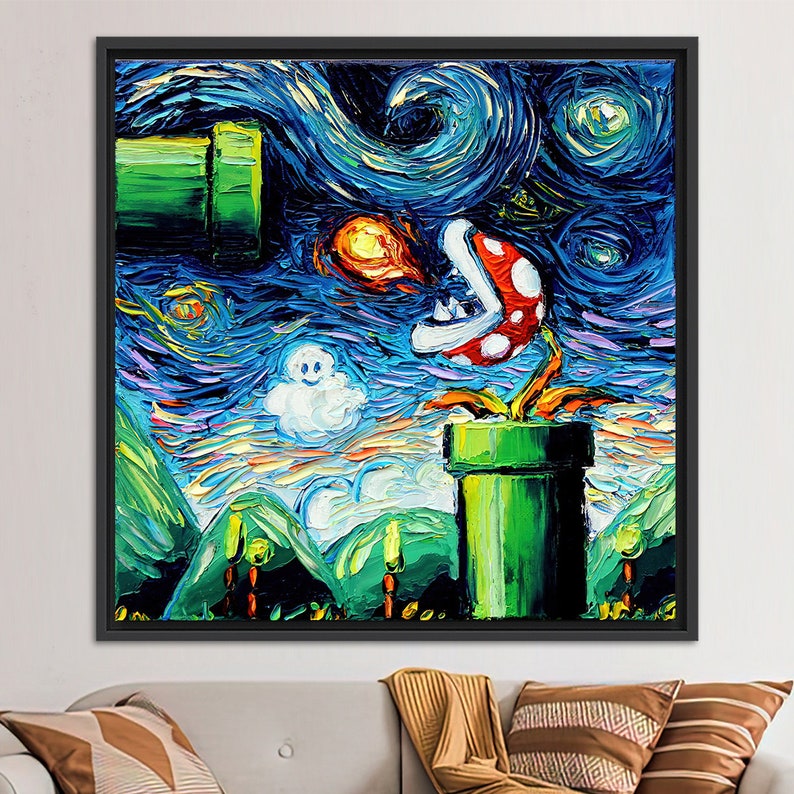 Mario Starry Night Canvas Mario Bros Glass Art Mario World - Etsy