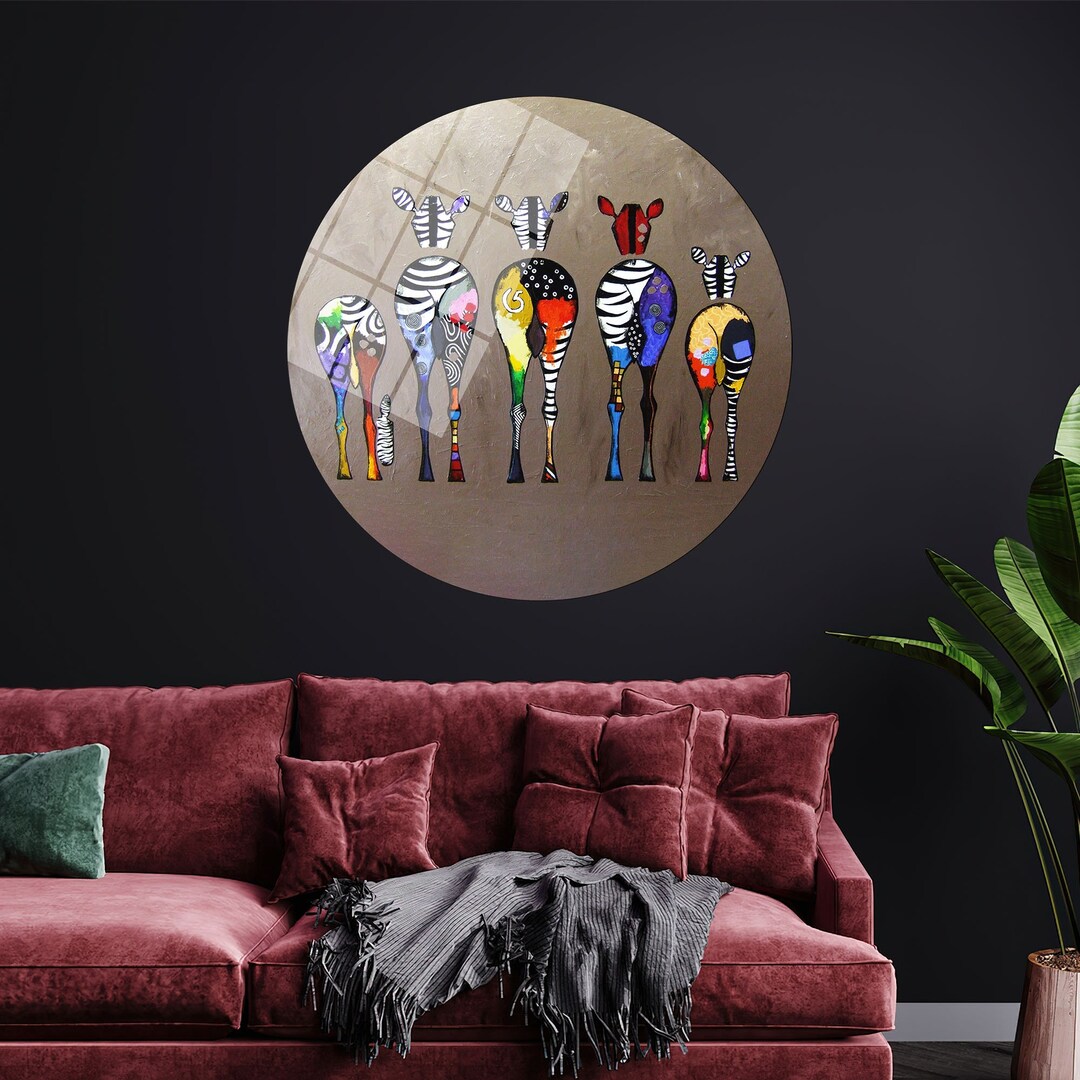 Zebra Glass Art, Banksy Zebra Decor, Five Zebra Wall Art, Graffiti ...
