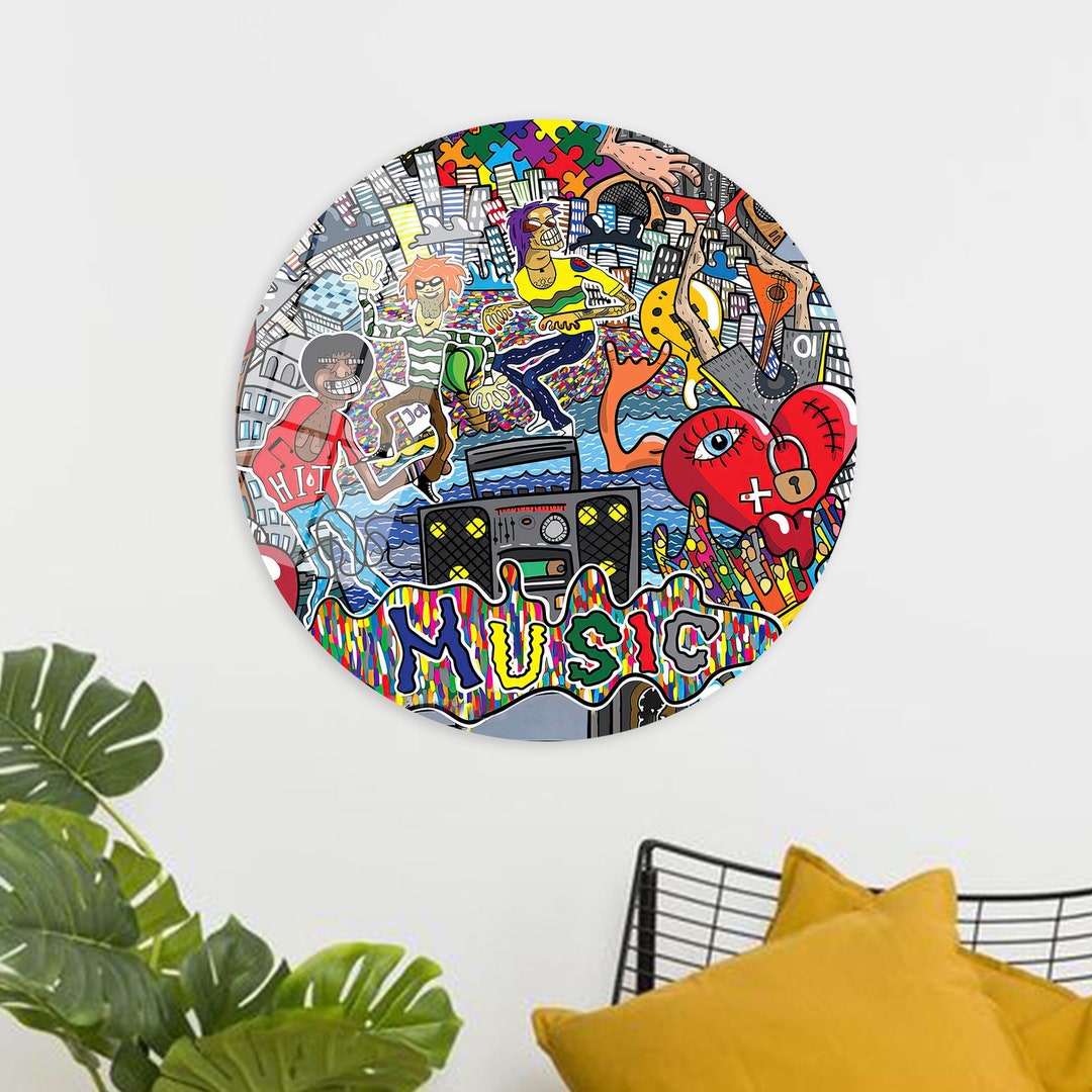 Music Graffiti Tempered Glass Wall Art: Colorful Home Decor - Etsy
