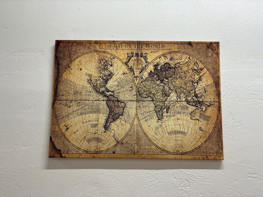 Vintage Map Glass Art, Vintage World Map Decor, Gift for Him, Old Map ...