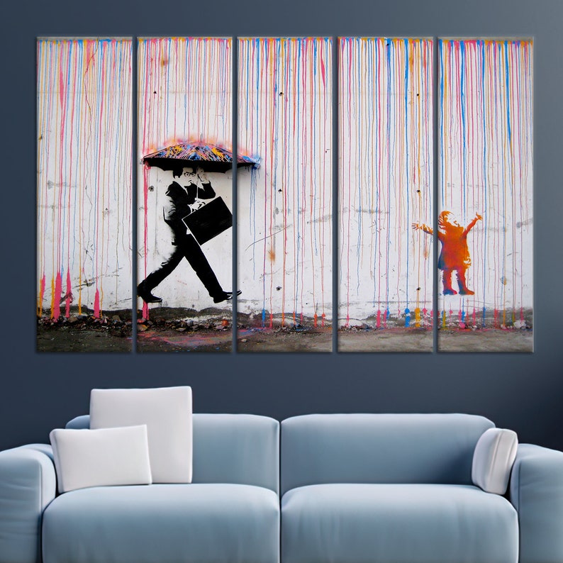 Banksy Color Rain Banksy Umbrella Wall Art Banksy Wall Art Etsy