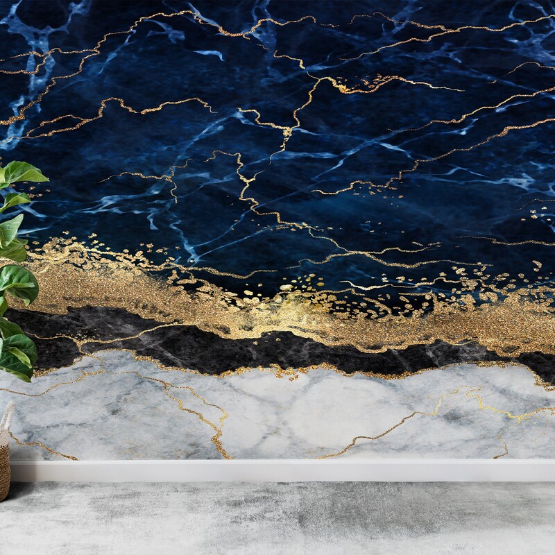 Navy Gold Wallpaper - Etsy