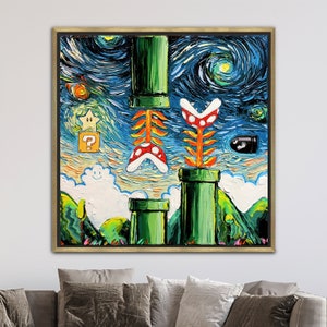 Mario World Gift, Starry Night Glass Art, Super Mario Wall Decor, Van ...