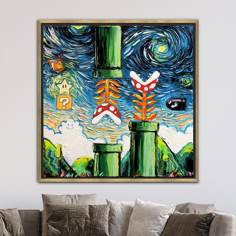 Mario World Gift Starry Night Glass Art Super Mario Wall - Etsy