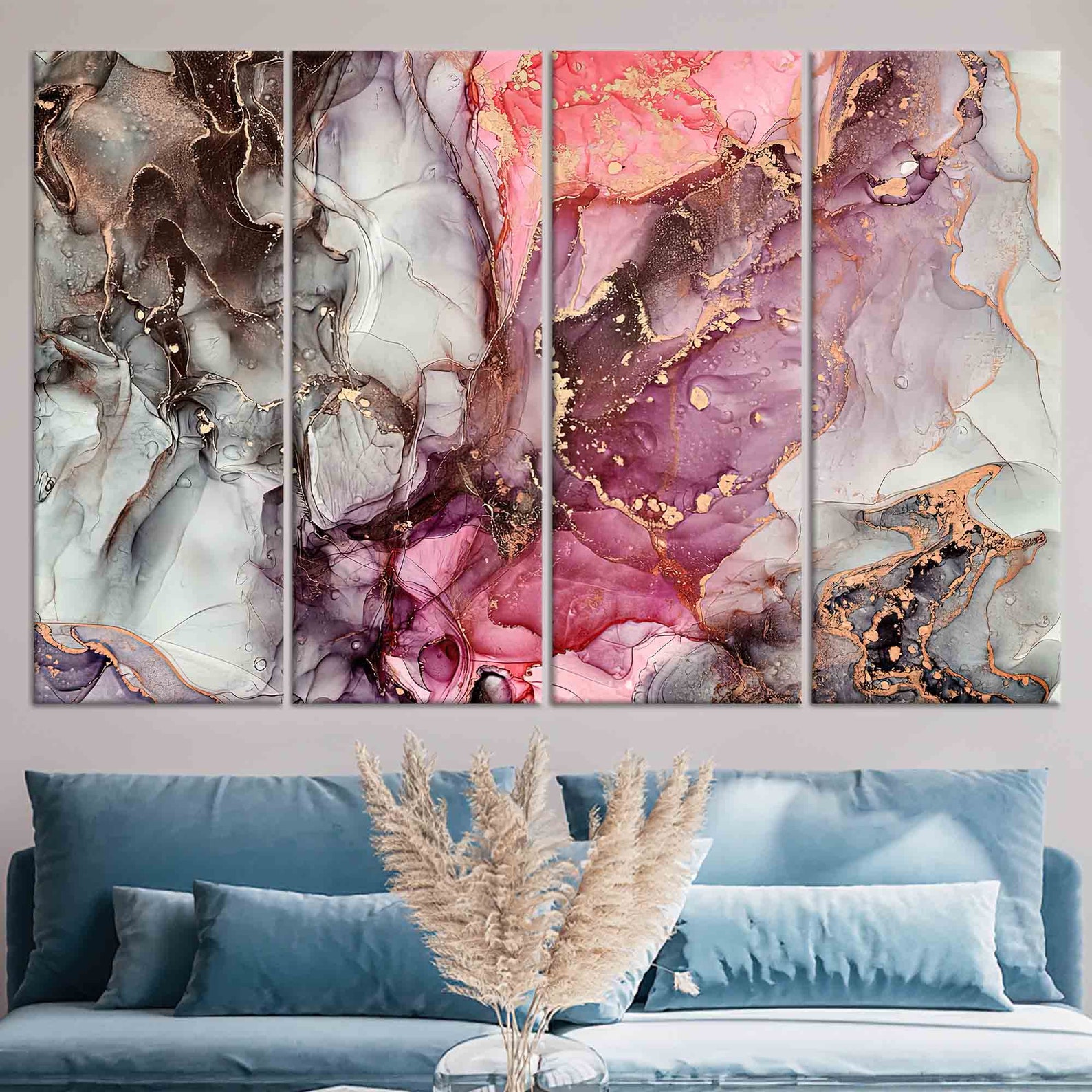 Gold Wall Decor Modern Wall Art Decor Pink and Gray Marble - Etsy