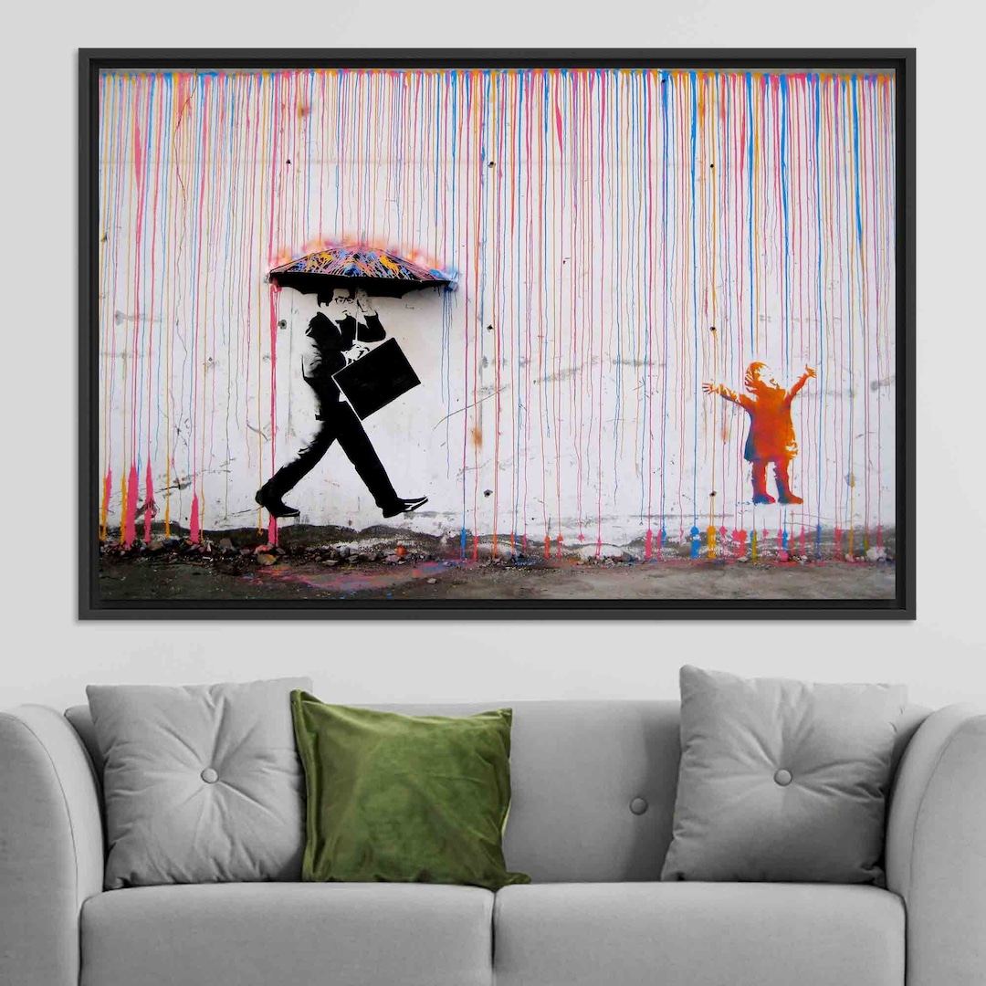 Banksy Color Rain, Banksy Umbrella Wall Art, Banksy Wall Art, Street ...