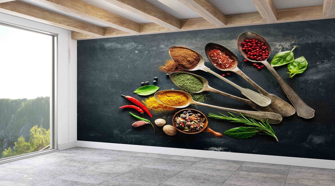 Spices Art Wallpaper: Modern Kitchen Decor, Custom Size - Etsy