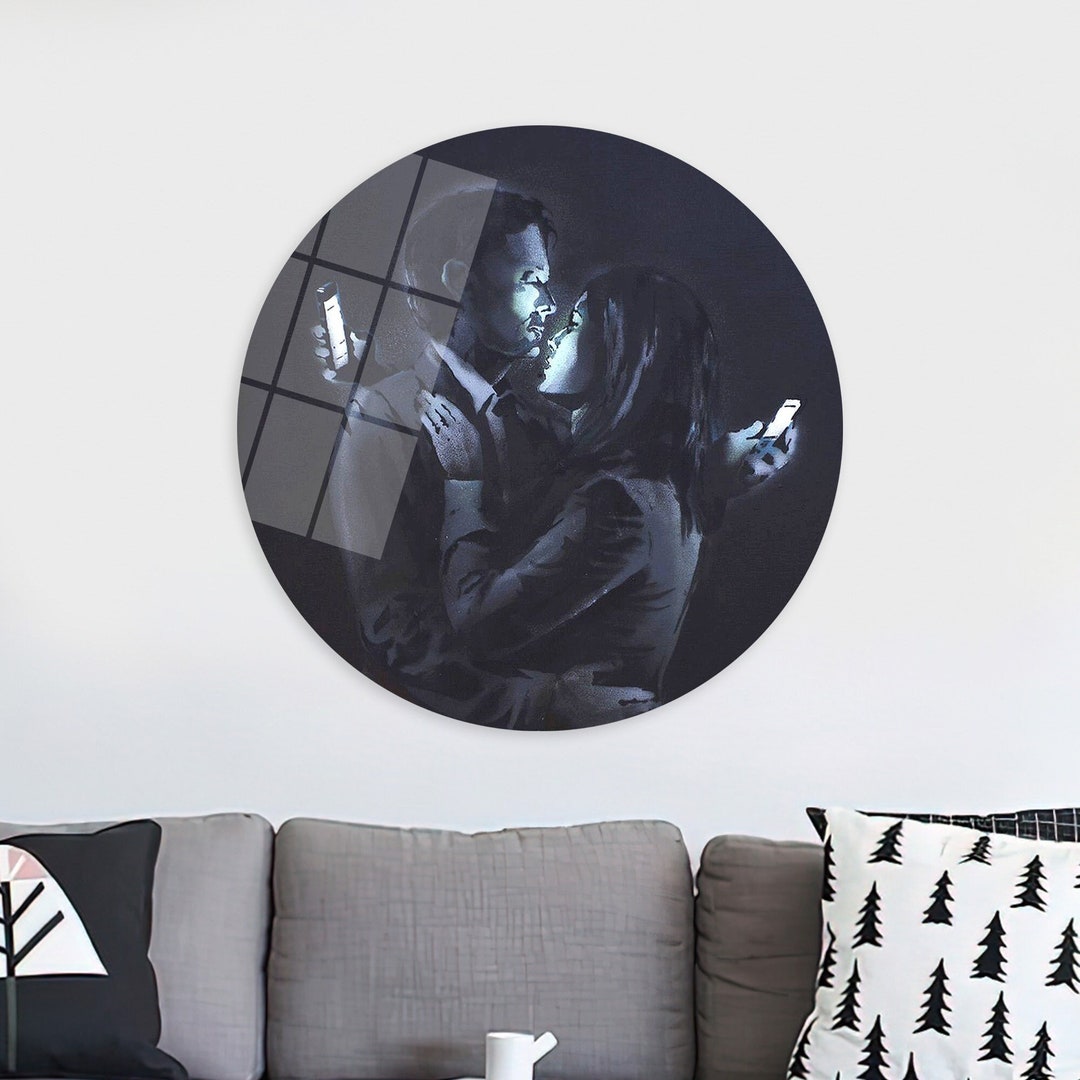 Banksy Mobile Phone Lovers Tempered Glass Wall Art - Etsy