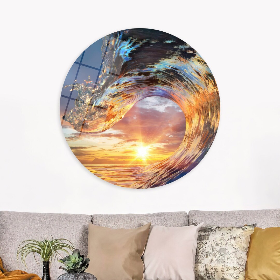 Crest Landscape , Personalized Gift, Home Decor, Sunset Light in Wave ...