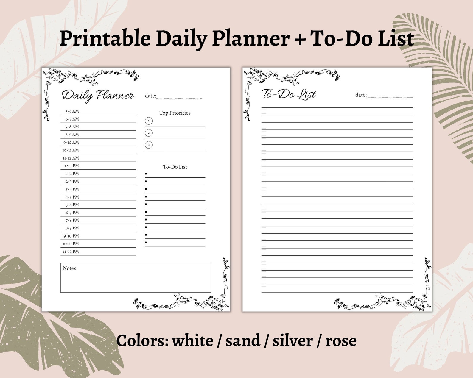 24 Hour Daily Planner Printable Daily to Do List Personal Daily Planner ...