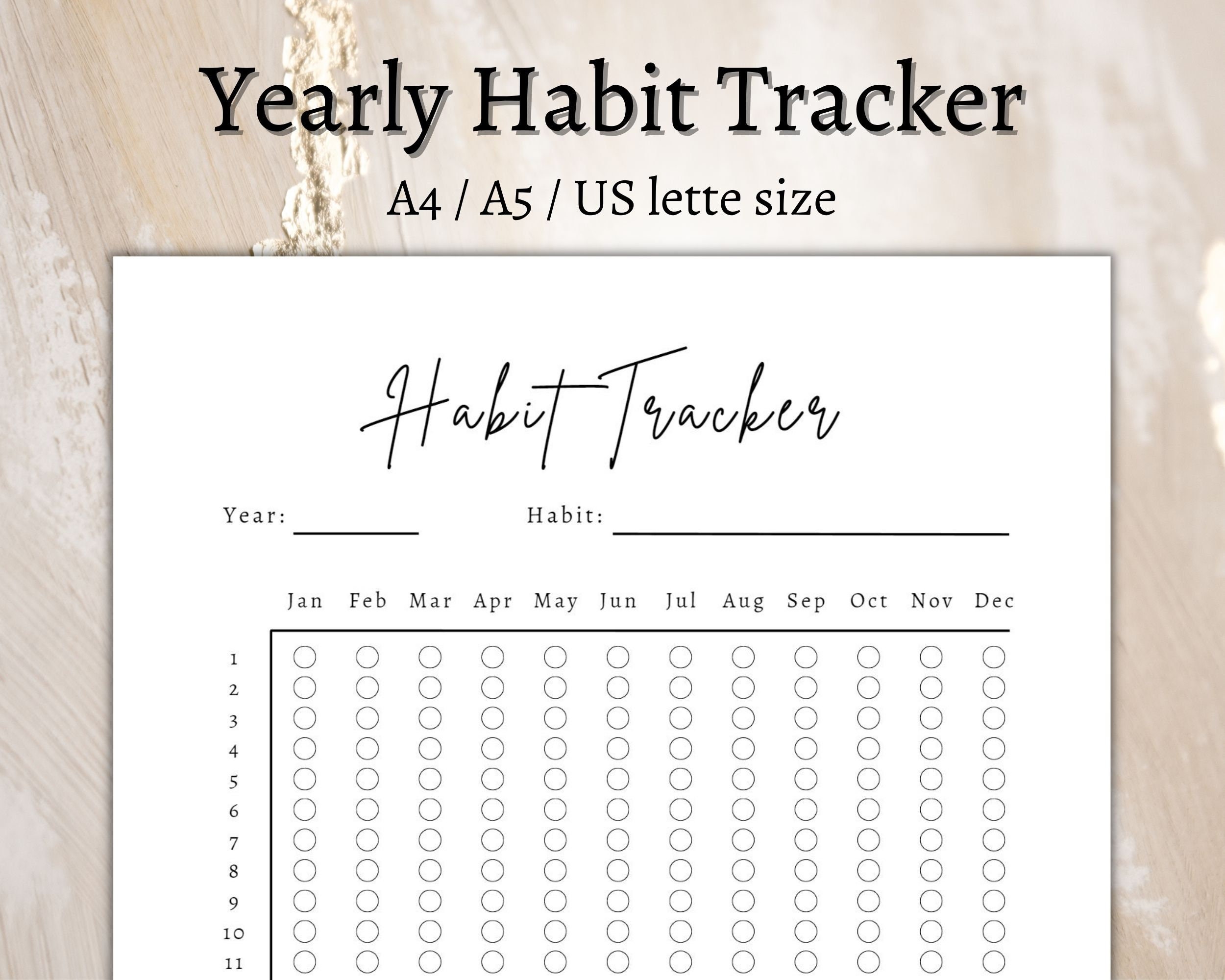 Yearly Habit Tracker Printable Template, Annual Goal Tracker, Routine ...
