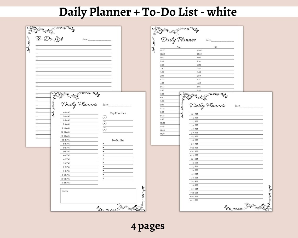 24 Hour Daily Planner Printable Daily to Do List Personal - Etsy