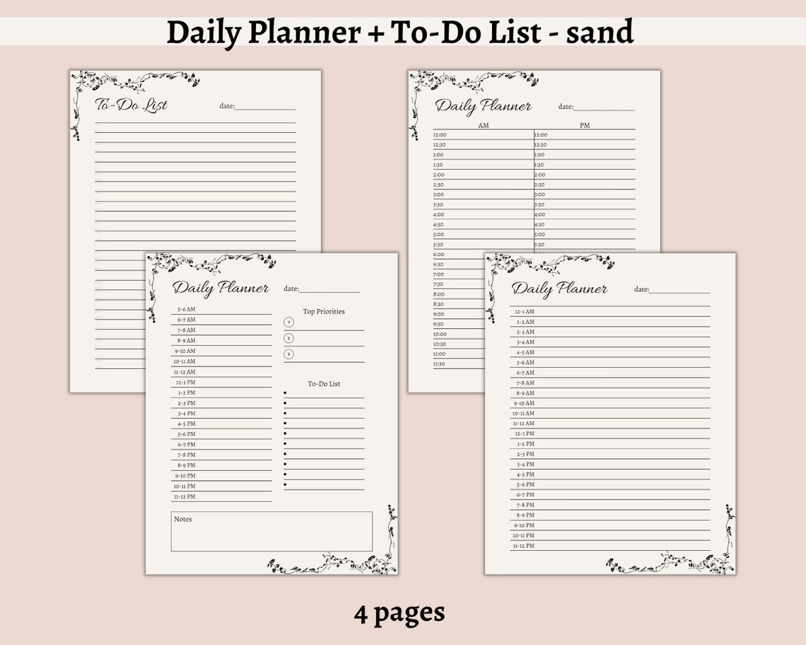 24 Hour Daily Planner Printable Daily to Do List Personal - Etsy