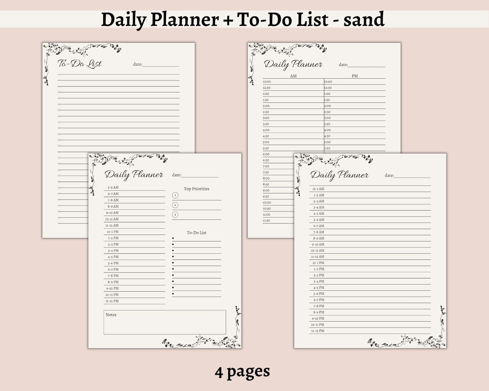 24 Hour Daily Planner Printable Daily to Do List Personal - Etsy