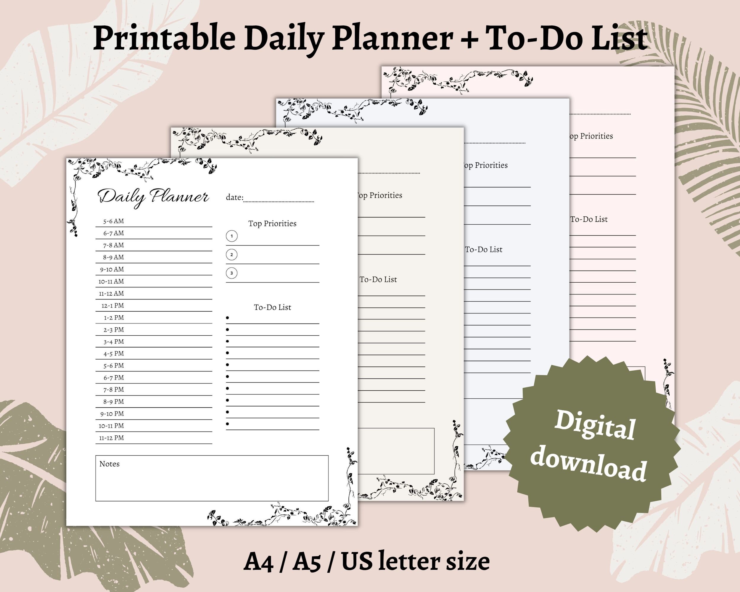 24 Hour Daily Planner Printable Daily to Do List Personal - Etsy