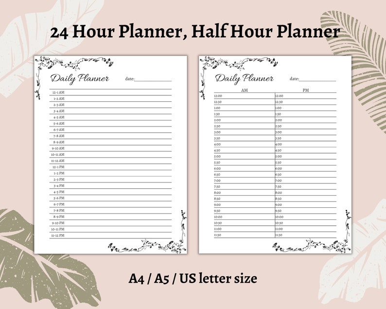 24 Hour Daily Planner Printable Daily to Do List Personal Daily Planner ...