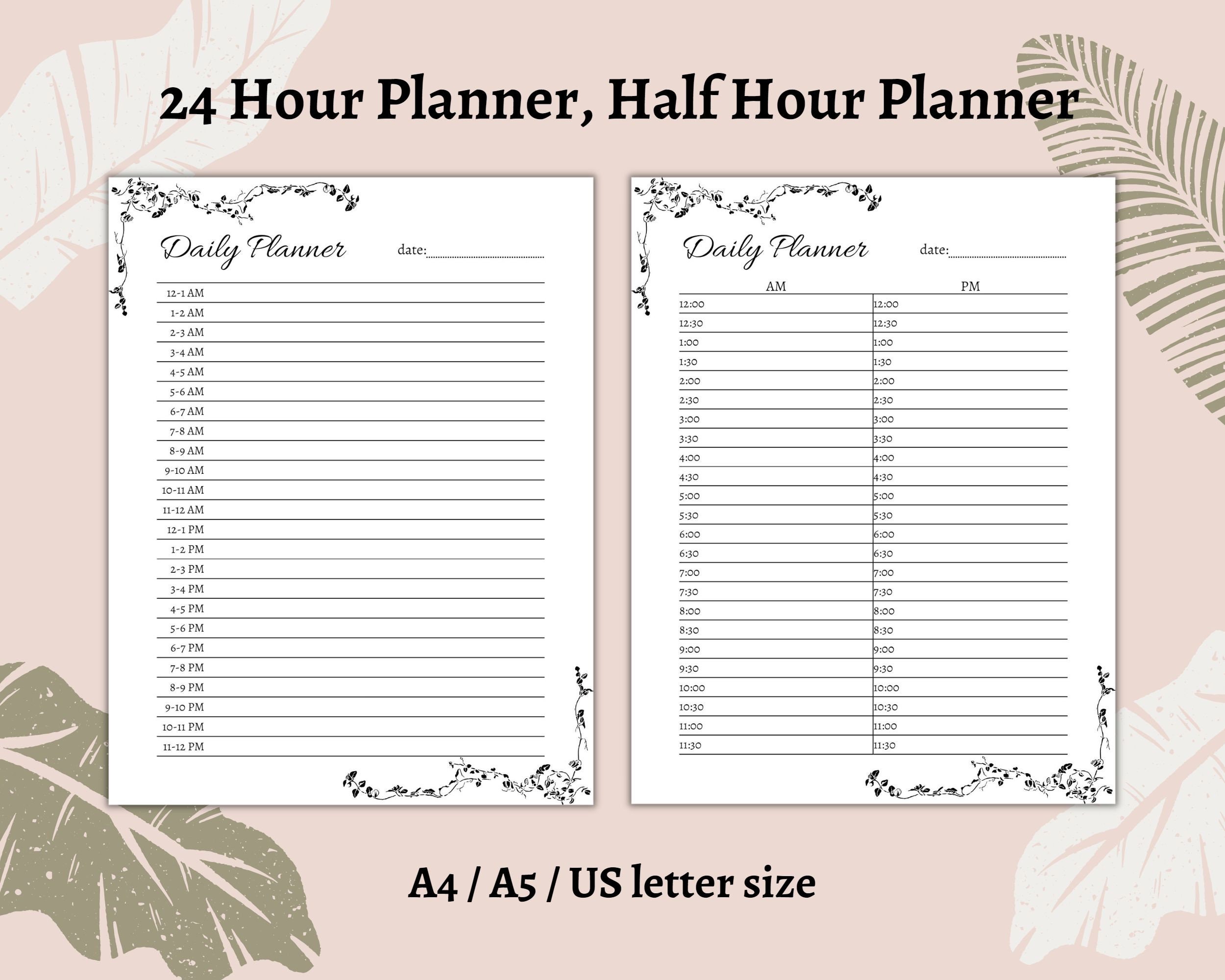 24 Hour Daily Planner Printable Daily to Do List Personal - Etsy