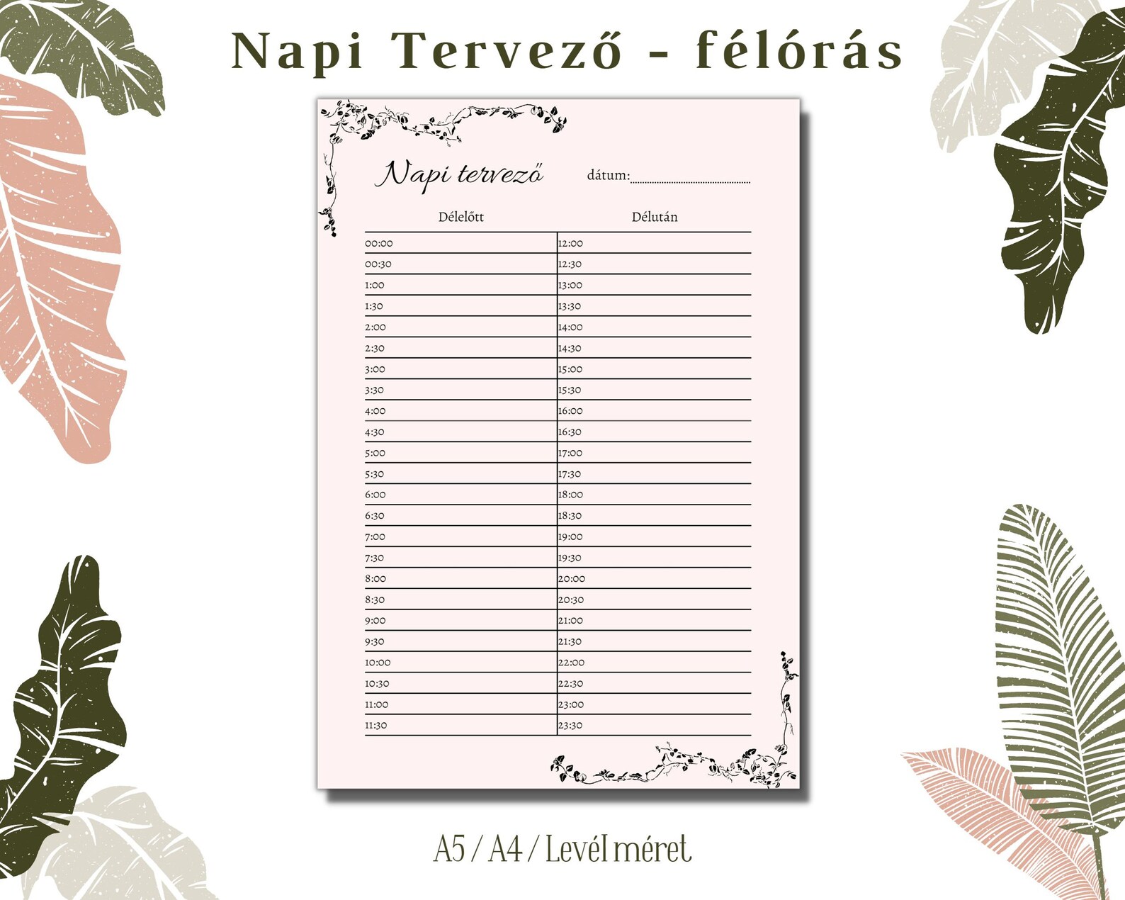 Nyomtatható Napi Tervező | Rózsaszín Naptár Magyarul | Hungarian ...