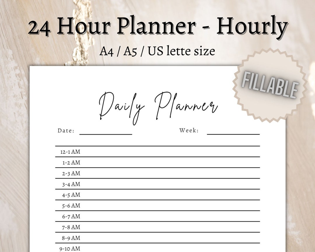 24 Hour Daily Planner Printable, Half Hour Planner, Bullet Journal ...