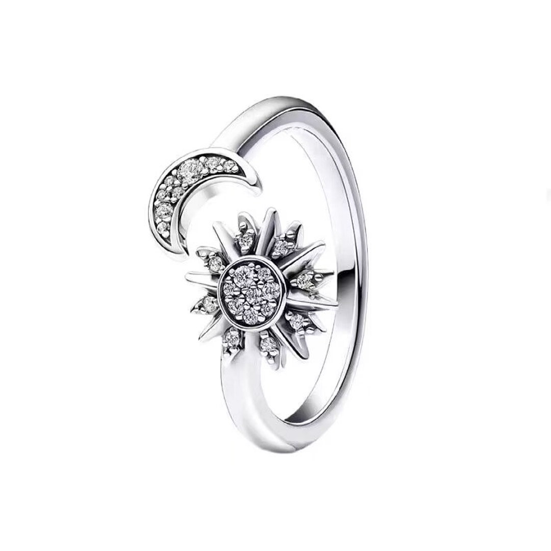 Open Ring Pandora Sparkling Sun & Crescent Moon - Etsy