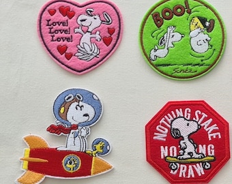 Snoopy Charlie Brown Peanuts Woodstock Cartoon Novelty Cool Iron on Patches Sew on Badges Craft ...