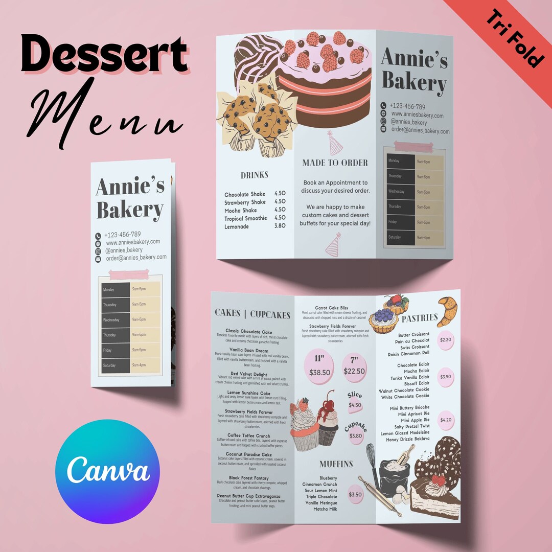 Bakery Food Menu Template Cafe Price and Size List - Etsy