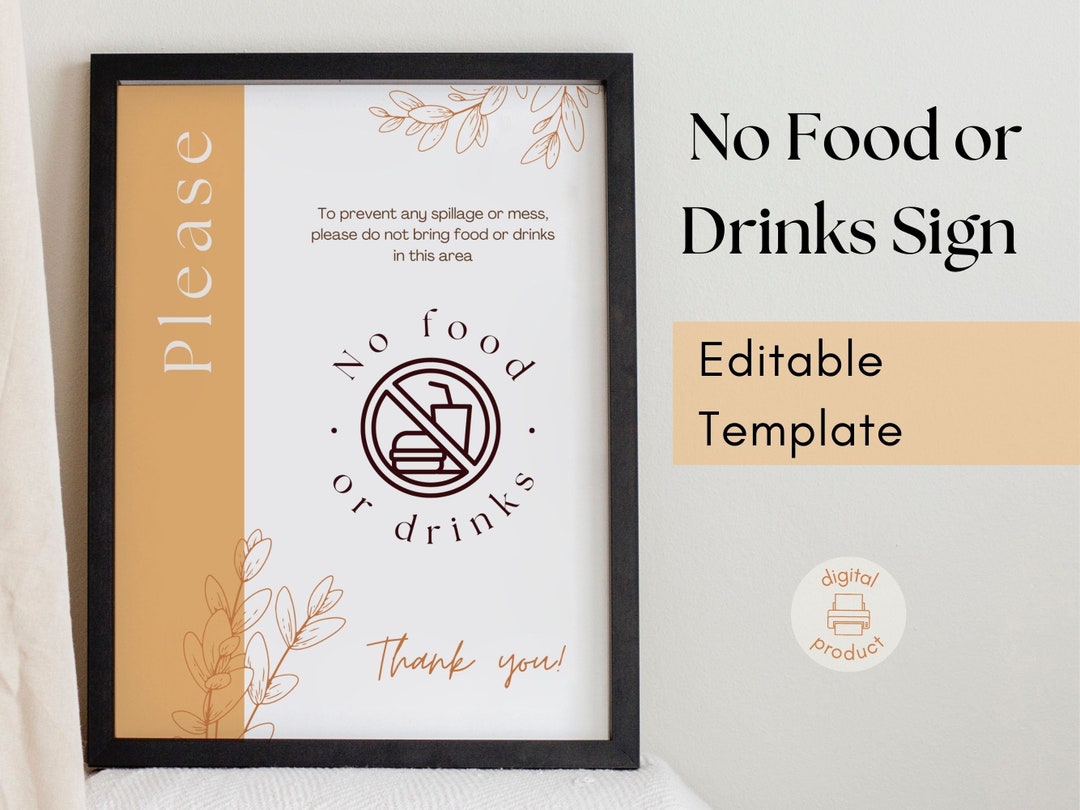 No Food or Drinks Sign Template Canva Editable House Rule - Etsy