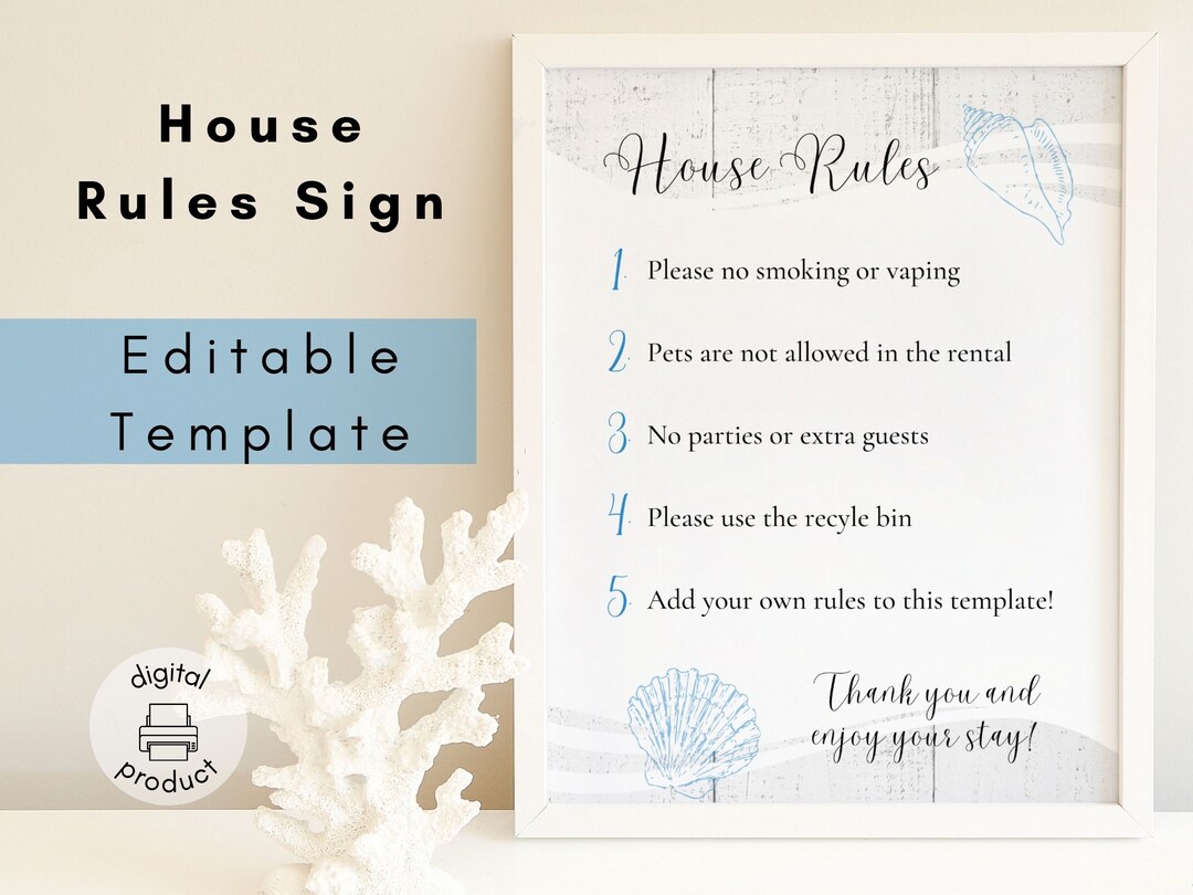 Beach House Rules Sign Template for Rental Property or Family - Etsy