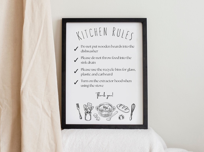 Kitchen Rules Sign Template Editable in Canva Guidelines for Short Term ...