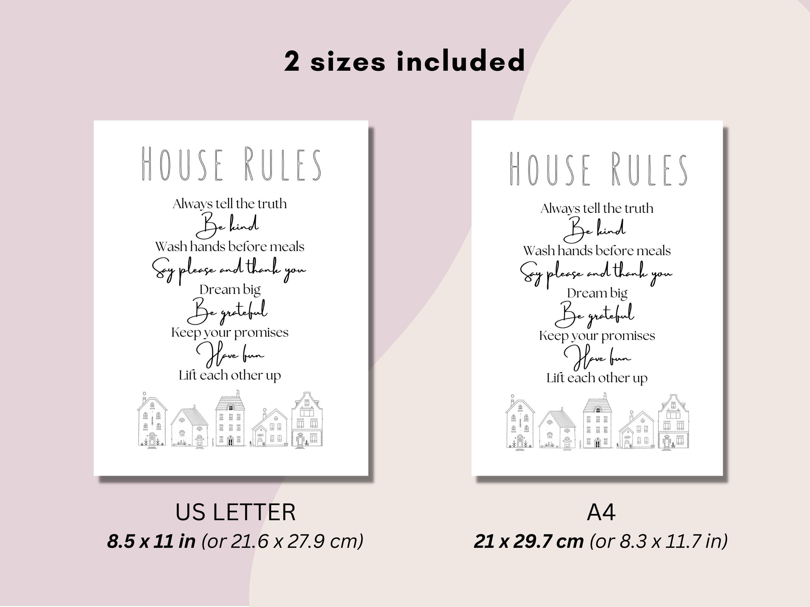 Editable House Rules Sign Template Minimalist Wall Art for Family ...